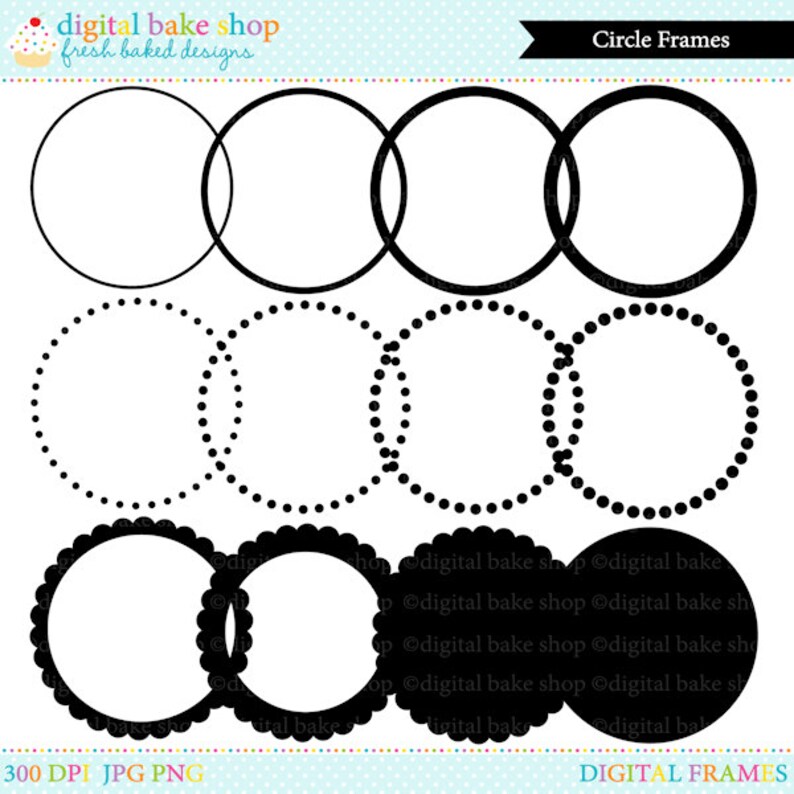 Digital Frames Clipart Scalloped Circle Clip Art Labels Tags - Etsy