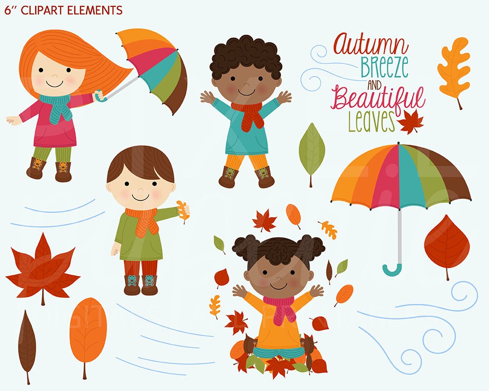 Fall clipart autumn kids clip art leaves stamps papers | Etsy