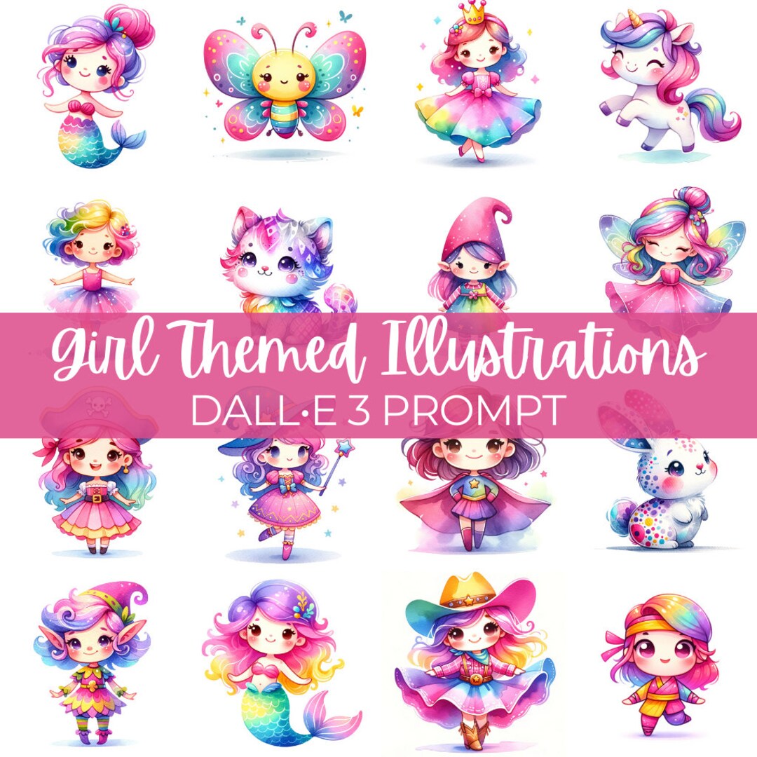 Girl Themed Illustrations DALLE 3 Prompt Fairy, Mermaid, Princess ...