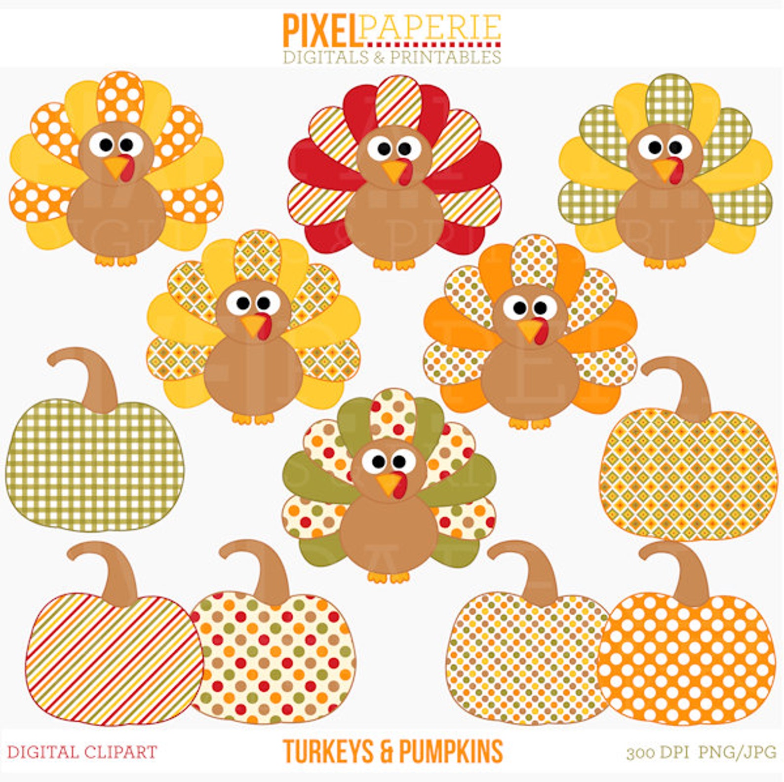 Thanksgiving Clipart Turkey Pumpkin Fall Turkeys and - Etsy