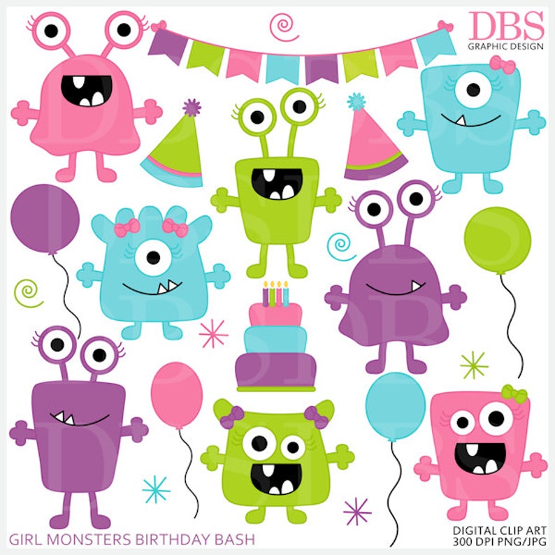 Monster Aliens Clipart Clip Art Birthday Party Girl Monsters - Etsy