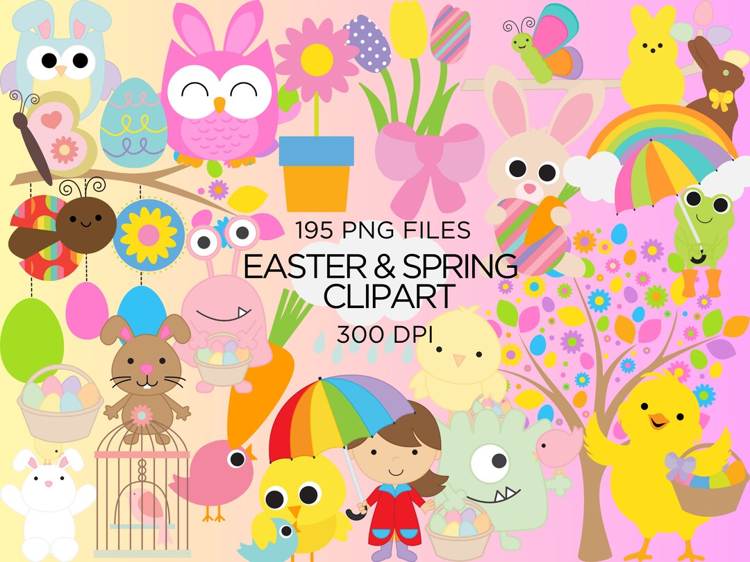 Easter and Spring Clipart 195 PNG Files Bunnies Bunny - Etsy