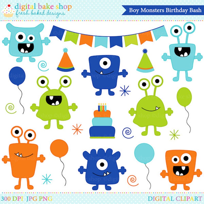 Monster Aliens Clipart Clip Art Birthday Party Boy Monsters - Etsy
