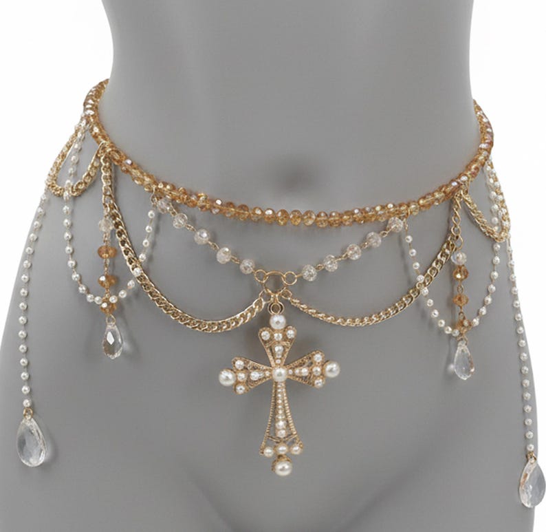 Gold Cross Body Chain, Beaded Waist Jewelry - Etsy