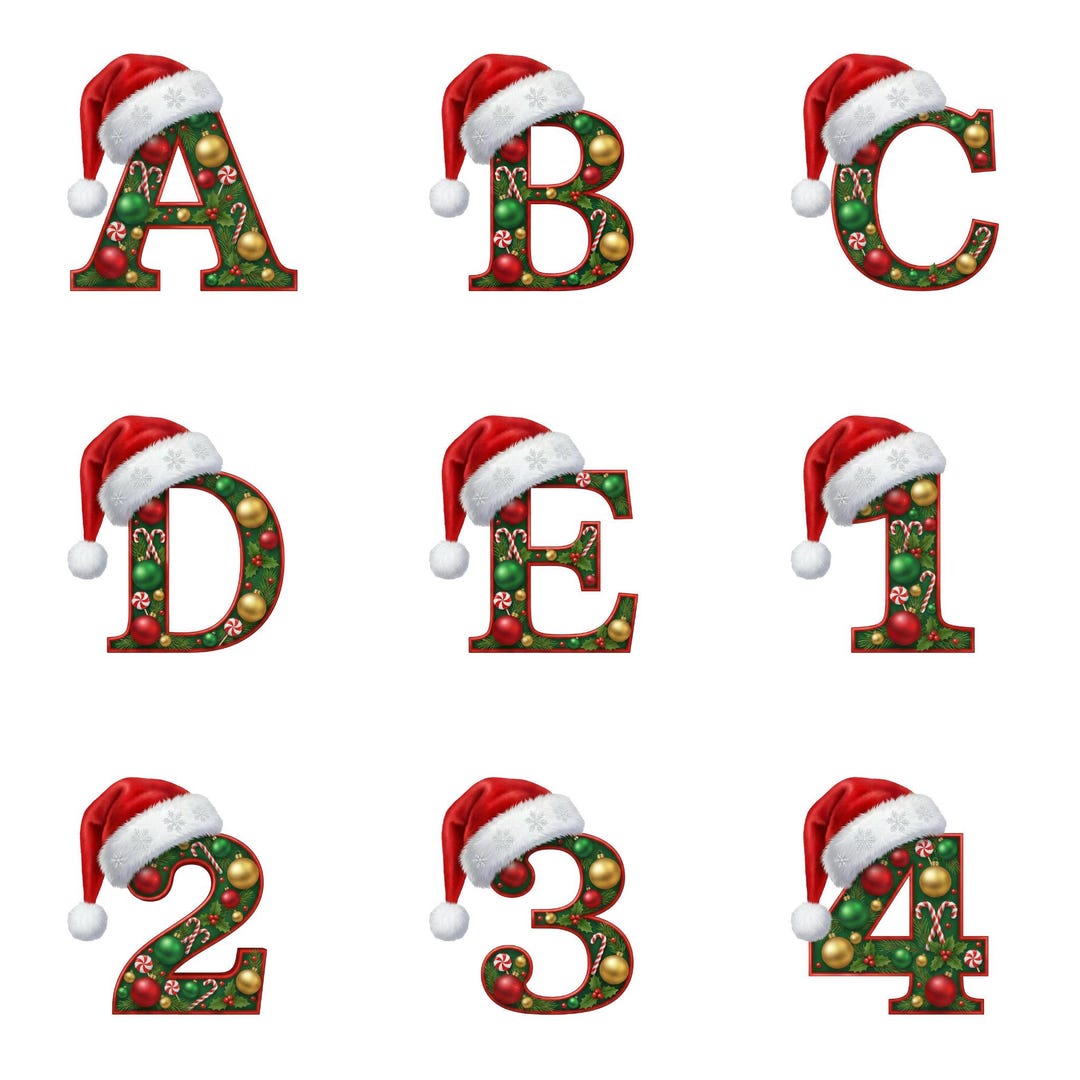 Christmas Alphabet Clipart Set – Santa Hat Letters & Numbers, Festive ...