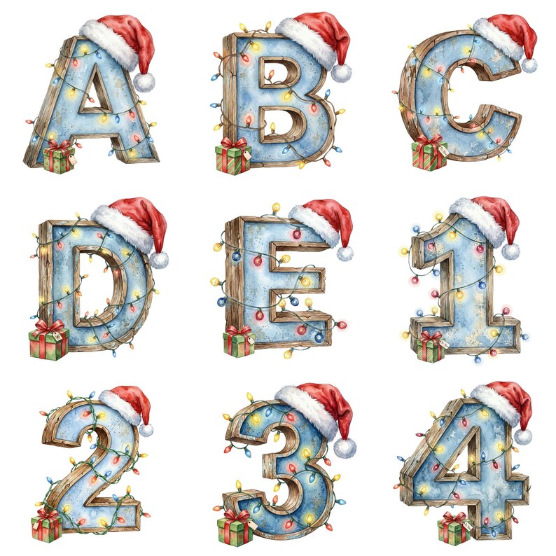 Christmas Alphabet Clipart Set – Santa Hat Letters & Numbers , PNG ...
