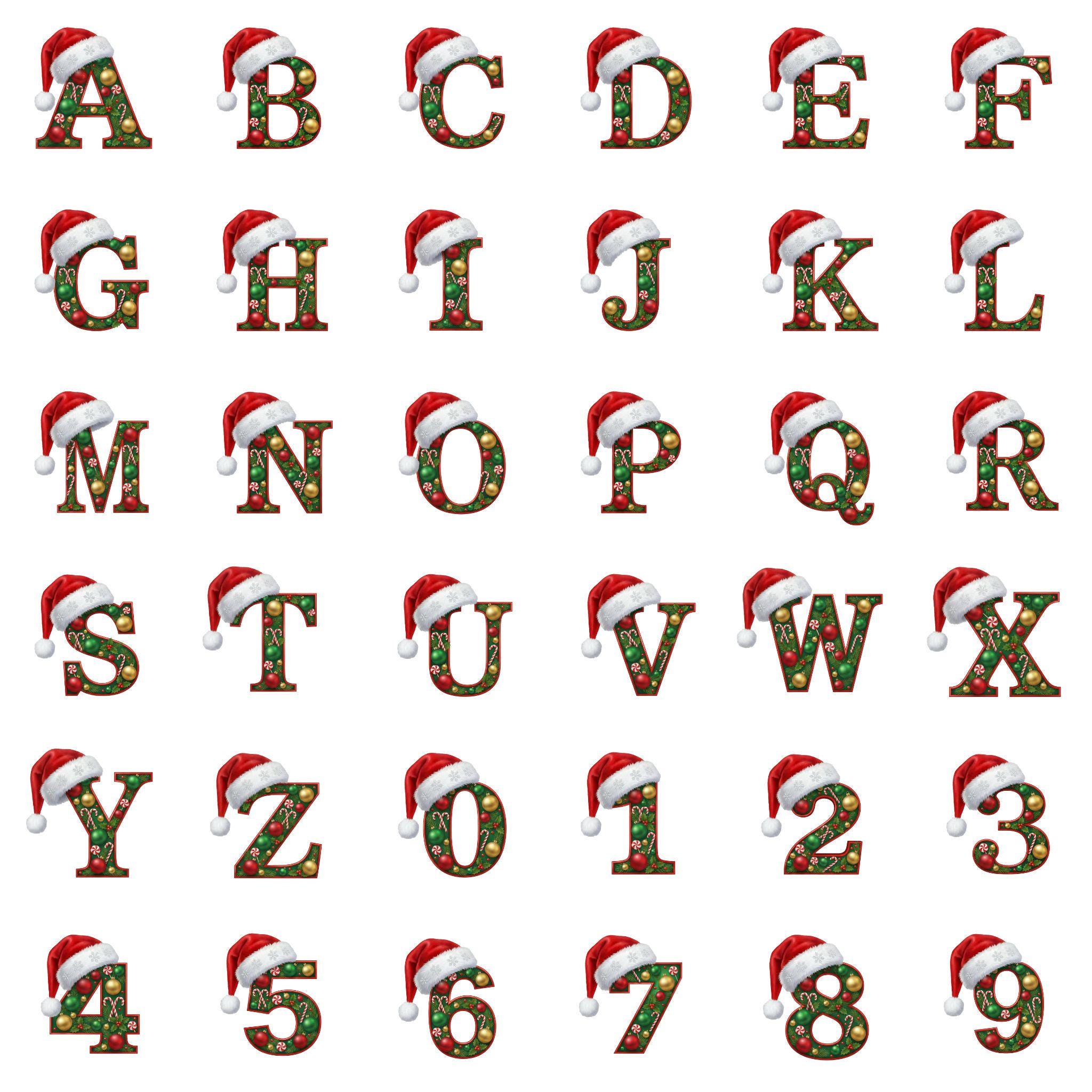 Christmas Alphabet Clipart Set – Santa Hat Letters & Numbers, Festive ...