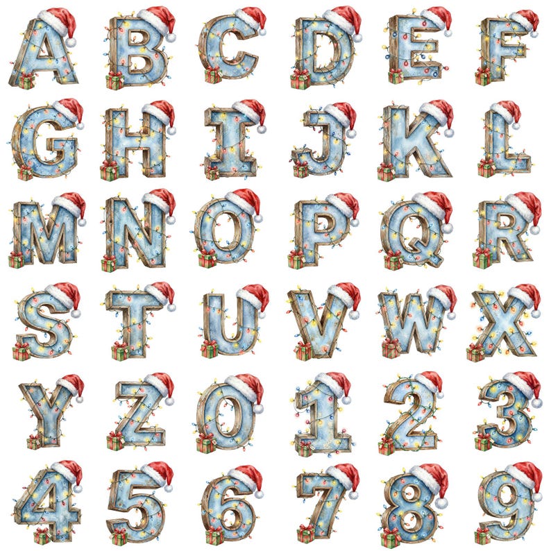 Christmas Alphabet Clipart Set – Santa Hat Letters & Numbers , PNG ...