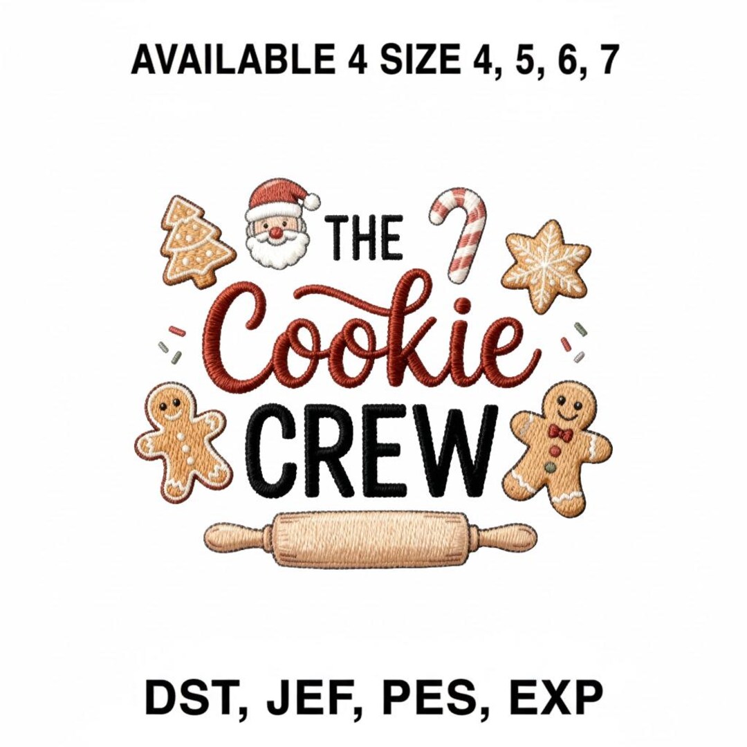 The Cookie Crew Embroidery Design, Christmas Baking Gingerbread Stitch ...