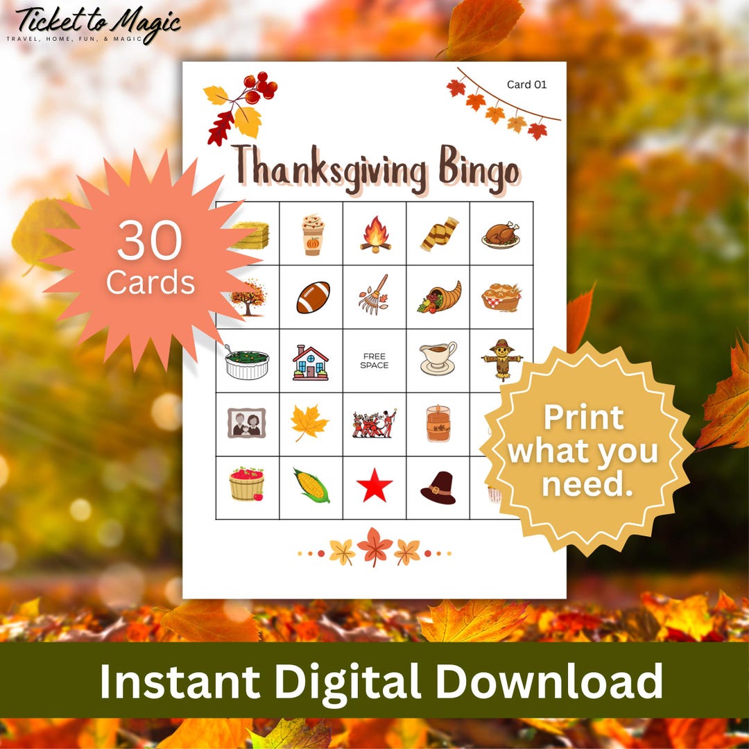 Thanksgiving Bingo: 30 Card Game Digital Download - Etsy