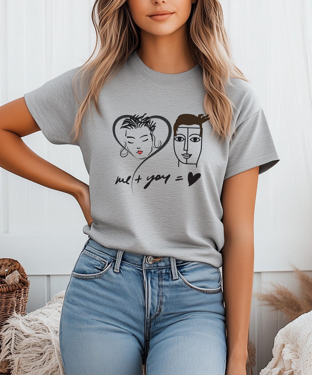 Me Plus You Heart Faces Minimalist Art Couples Sweatshirt or Tee ...