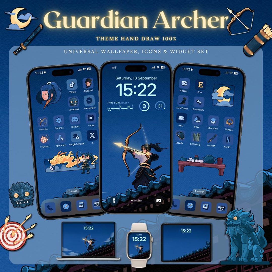 Guardian Archer Icon Set: Anime Warrior Theme Wallpapers & Widgets (ios ...