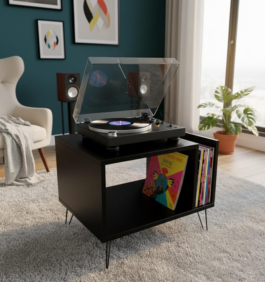 Handmade MDF Record Player Stand With Vinyl Storage – Modern Turntable ...