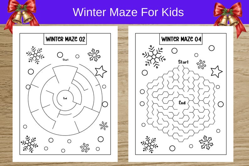 Winter Maze Coloring Pages for Kids, Printable PDF Activity Worksheets ...