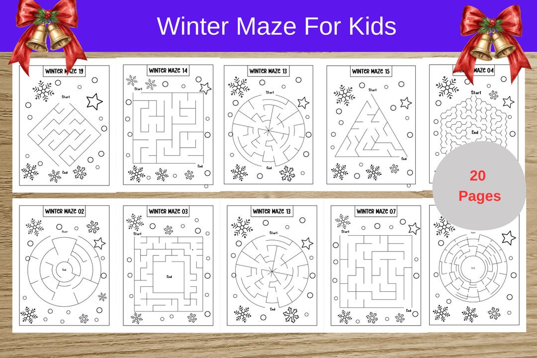 Winter Maze Coloring Pages for Kids, Printable PDF Activity Worksheets ...