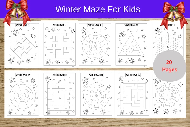 Winter Maze Coloring Pages for Kids, Printable PDF Activity Worksheets ...