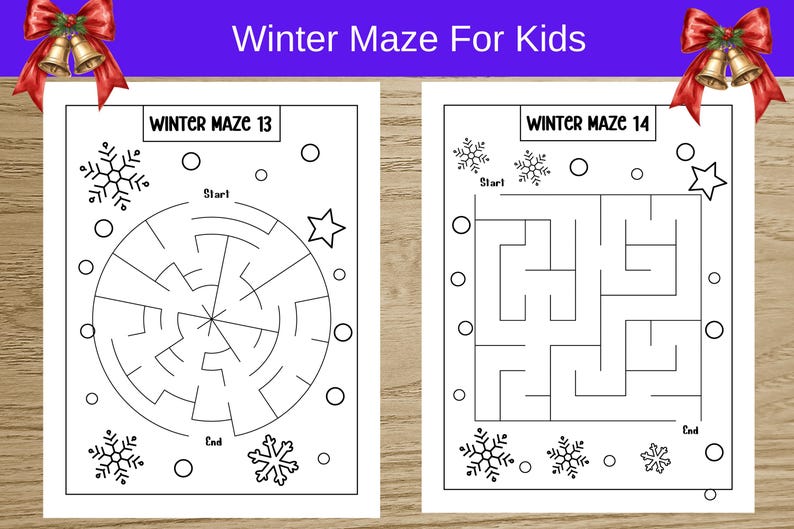 Winter Maze Coloring Pages for Kids, Printable PDF Activity Worksheets ...
