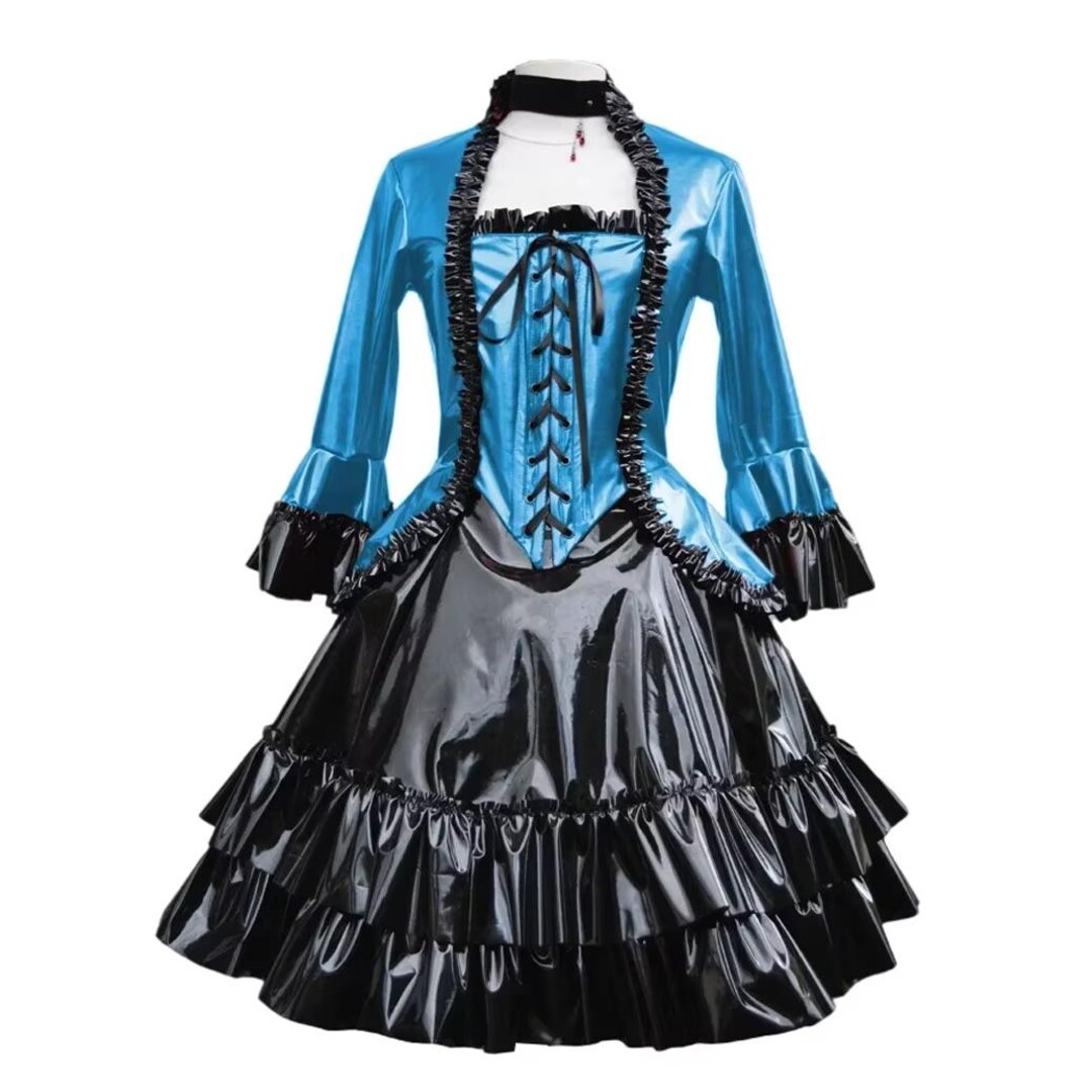 Sissy Shiny PVC Leather Sexy Hollow Ruffle Maid Costume Fashionable ...