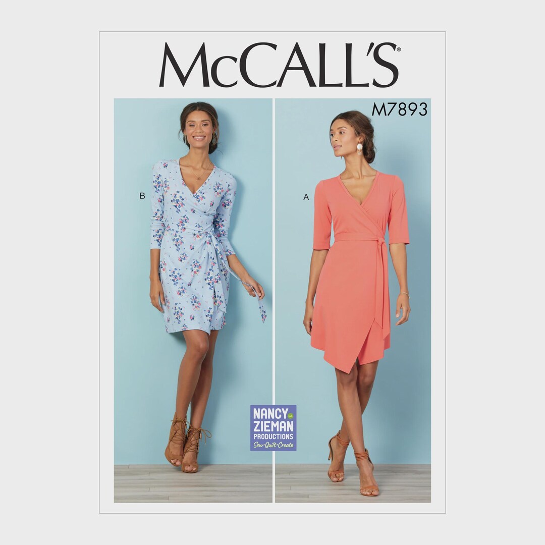 M7893 Mccall's 7893 SEWING PATTERN Misses' Fitted Knit Wrap Dresses S ...