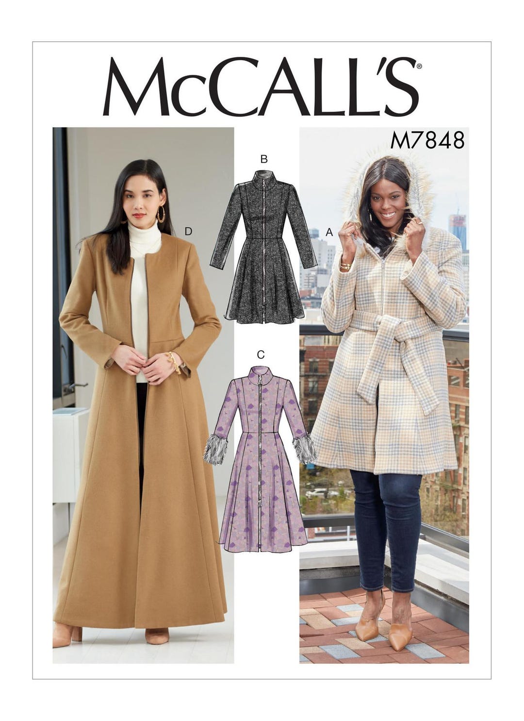 M7848 Mccall's 7848 SEWING PATTERN Misses' Winter/fall Coats & Belt ...