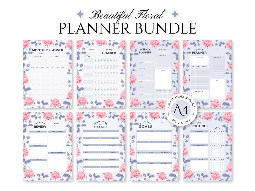 Whimsical Cottage Core Floral Planner Set: Daily, Weekly, Monthly ...