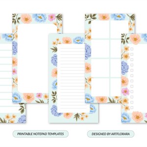 Floral Notepad Templates, Printable Planner Set (digital Download) - Etsy