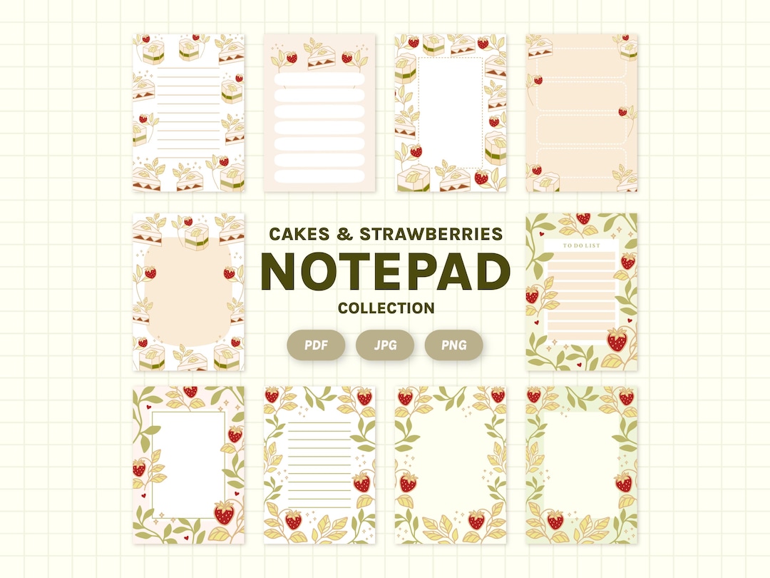 Strawberry Cake Notepad Template Bundle, Kawaii Daily Planner ...