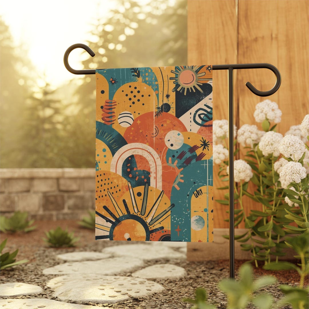 Dopamine Fun Abstract Retro Sunburst Garden Banner | House Flag, Mid ...