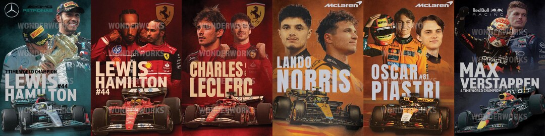 Formula 1 2025 Big Five Poster Bundle | Verstappen, Leclerc, Hamilton ...