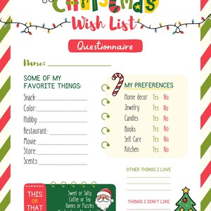 Christmas Wish List Questionnaire | Printable Holiday Gift Guide for ...