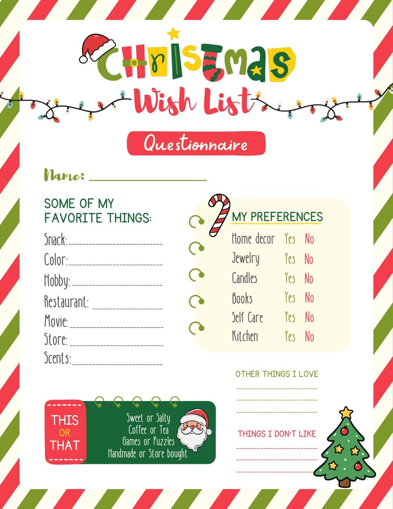 Christmas Wish List Questionnaire | Printable Holiday Gift Guide for ...