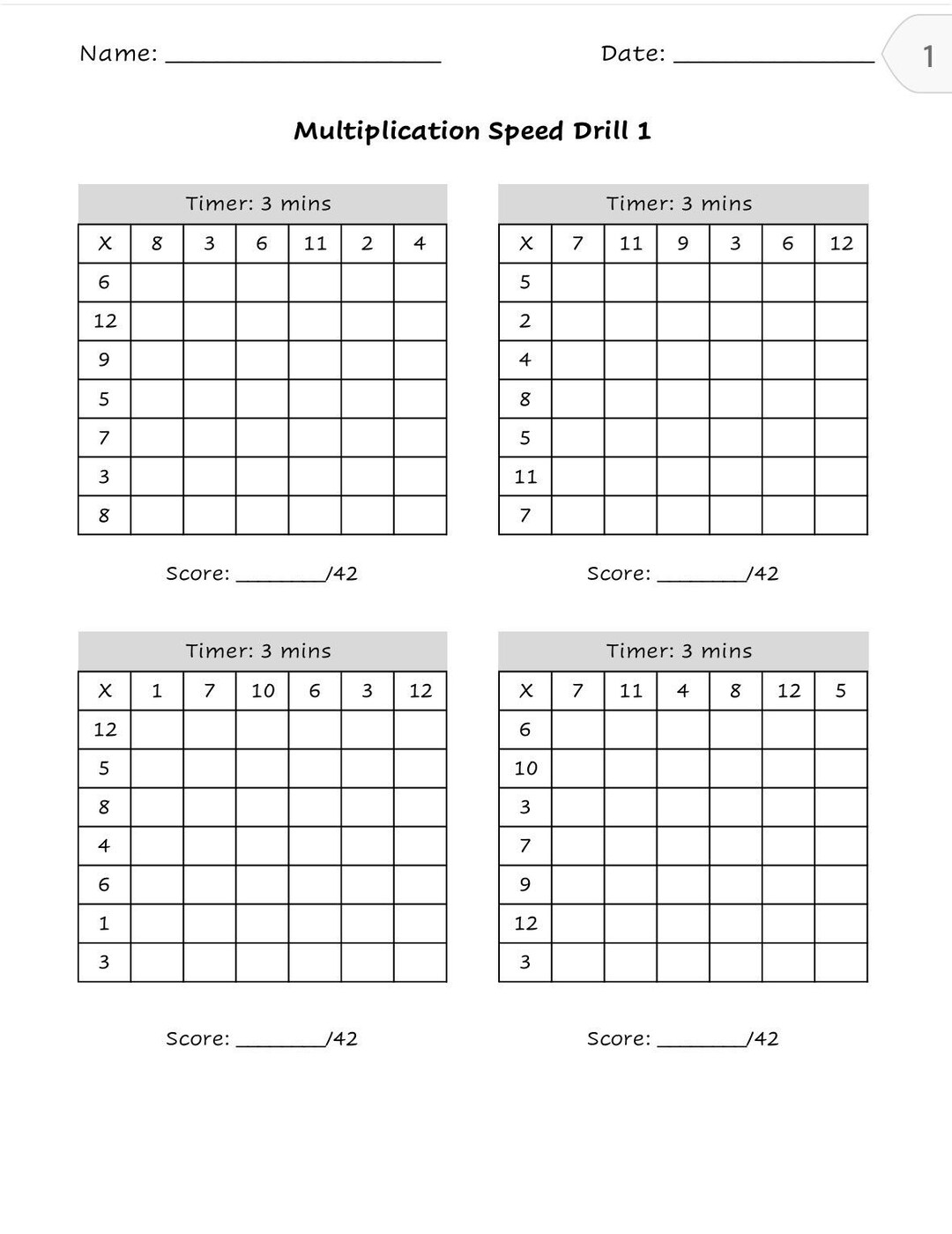 Multiplication Speed Drills - Etsy