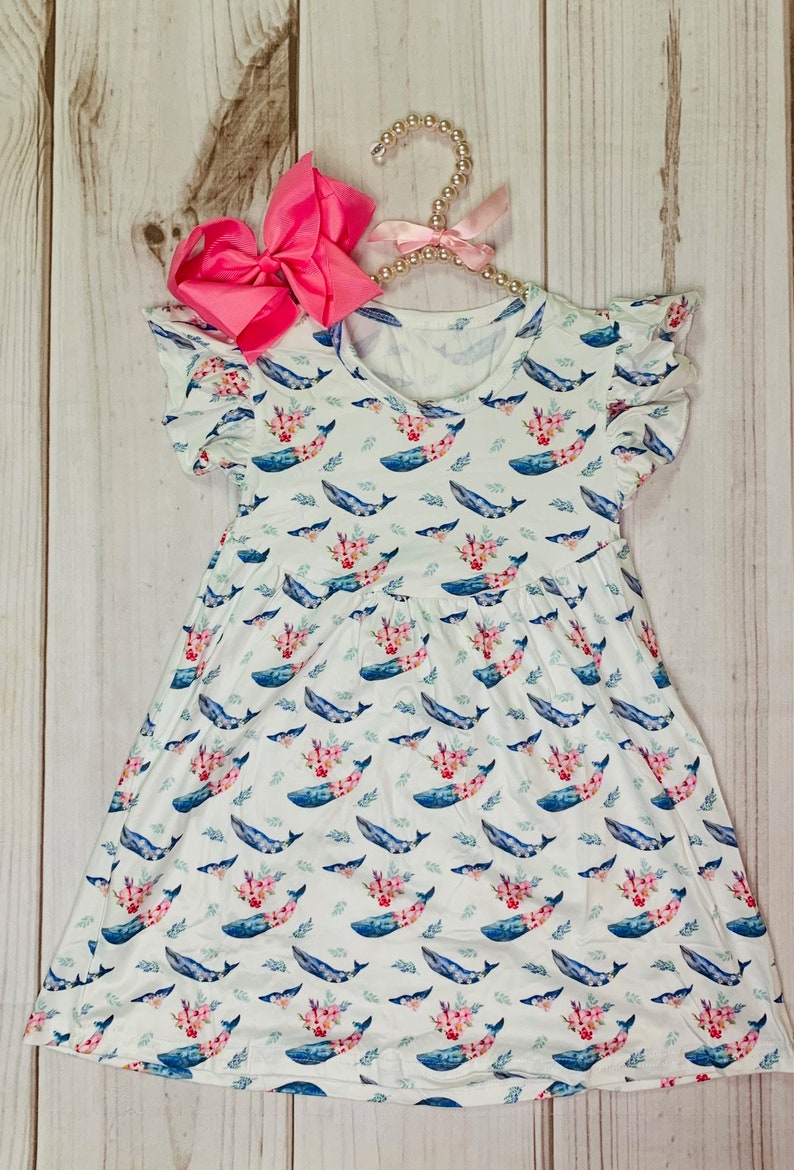 Milk Silk Tropical Island Whale Flutter Sleeve Dress, Girls Toddler ...