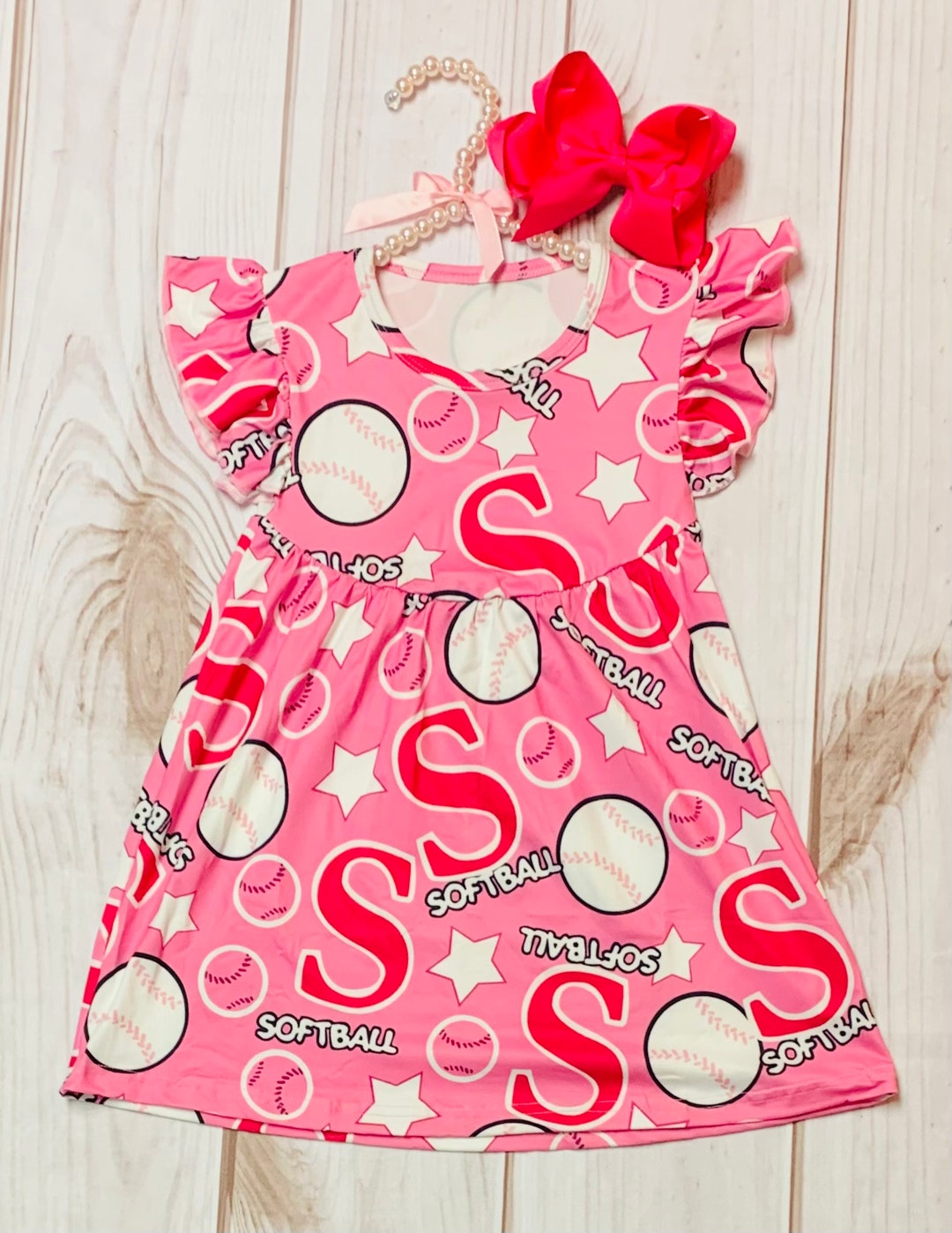 Milk Silk Pink Softball Girls Flutter Dress, Softball Player Toddler ...