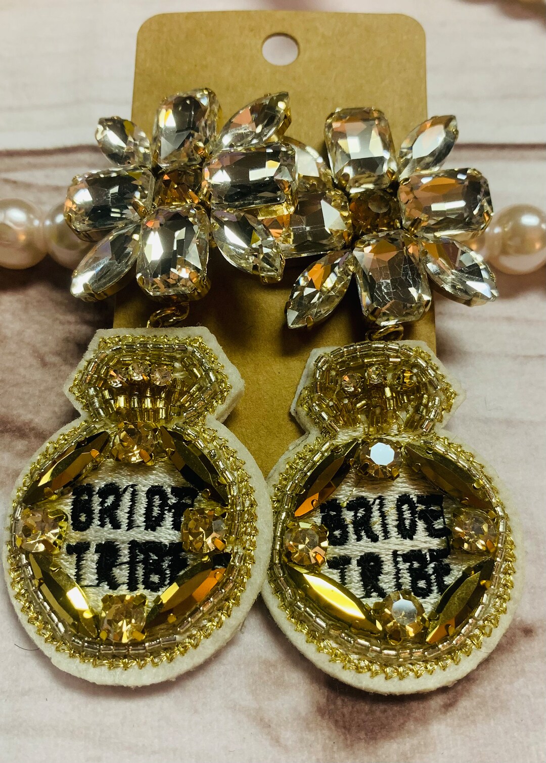 Just Married Bride Tribe Squad Beaded Dangle Earrings, Engaged ...