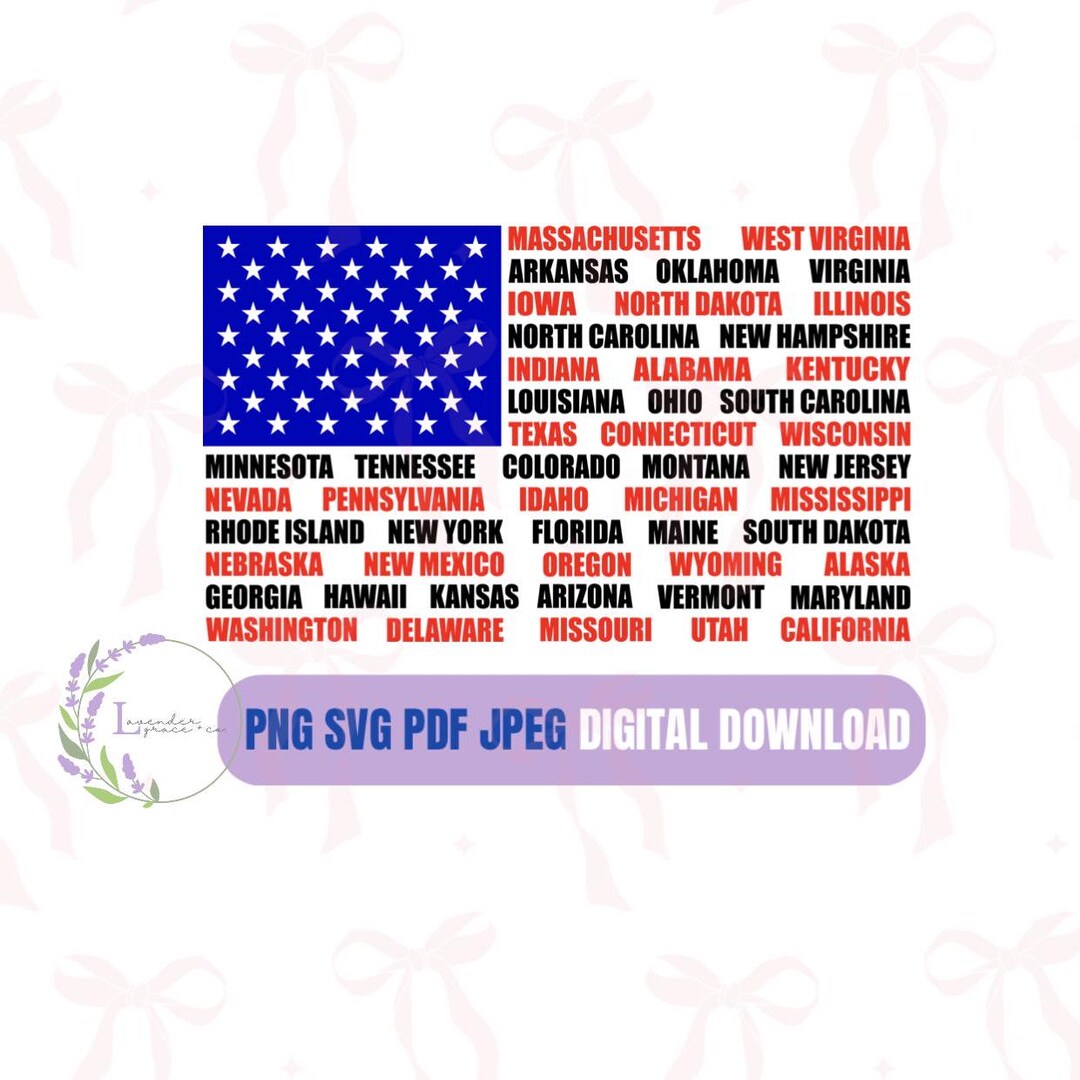 50 States Flag Shape Digital Download Pdf Png Jpeg Svg, United State of ...