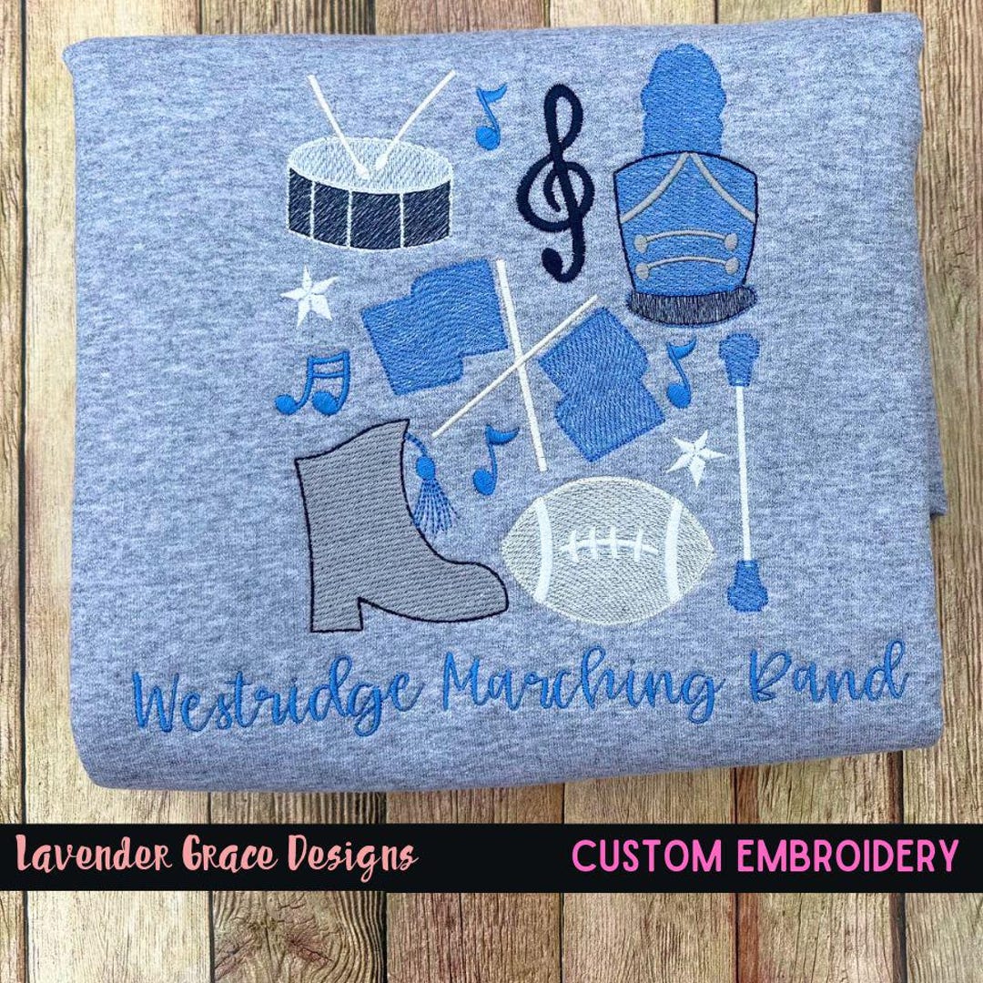 Embroidered Marching Band Compilation Filled Stitch Short or Sweater W ...