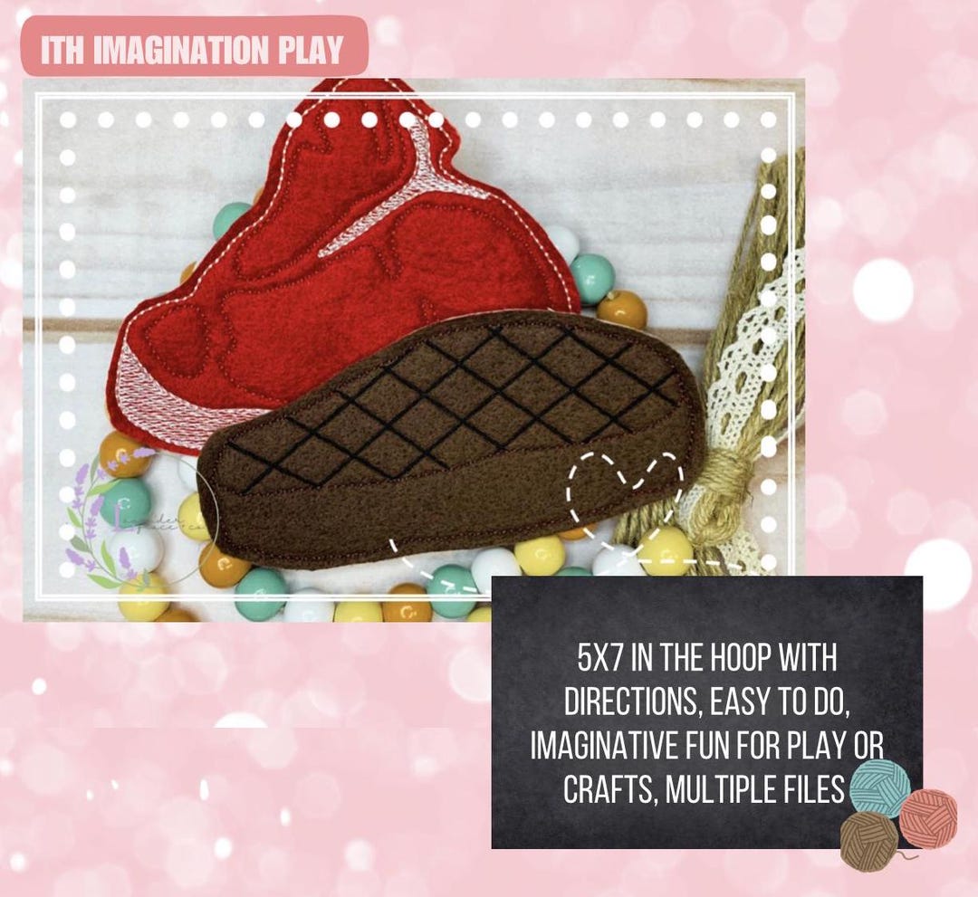 In the Hoop Grilled Steak and Rare T-bone Felt Food Embroidery Digital ...