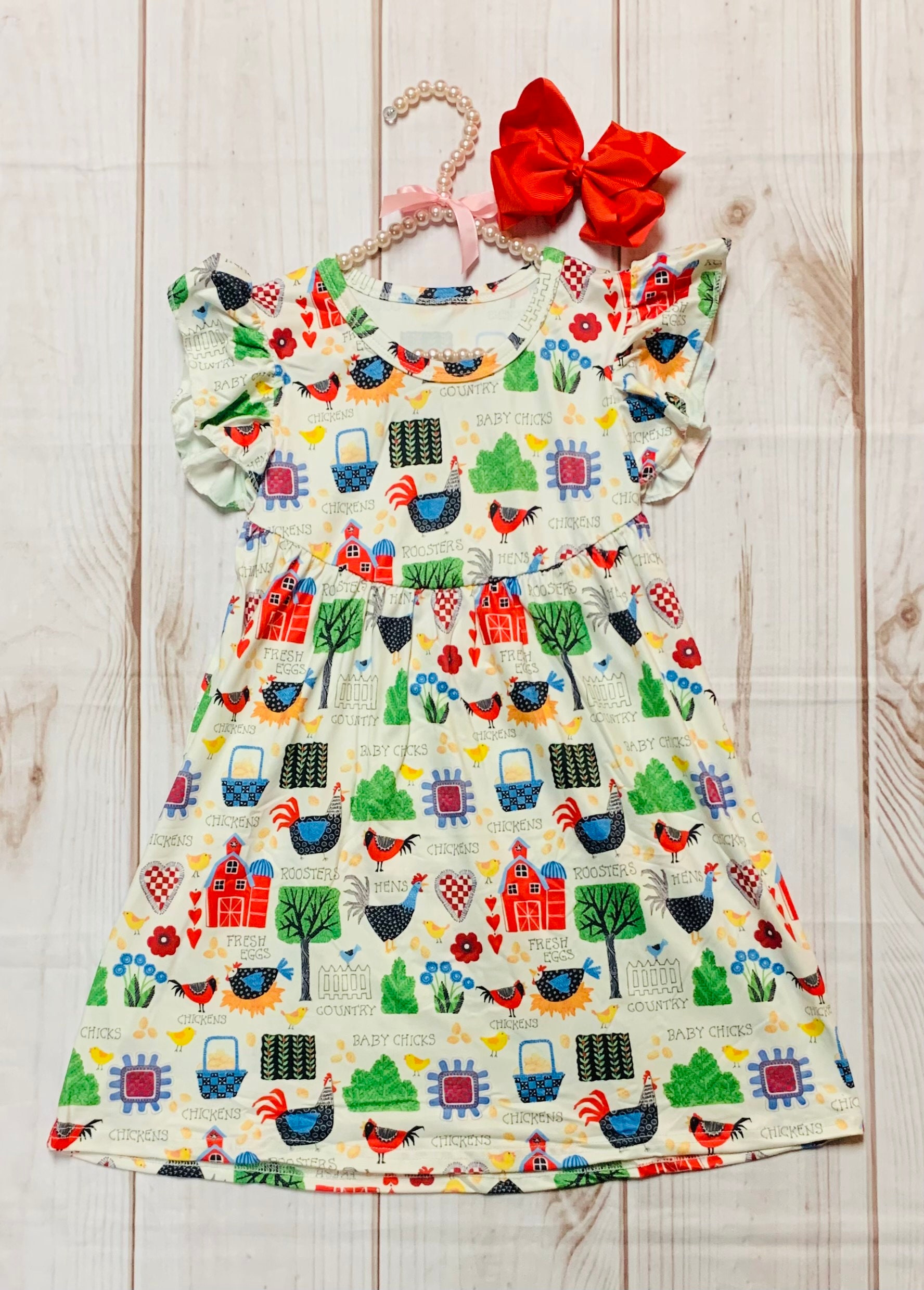 Milk Silk Country Girl Chicken Flutter Sleeve Dress, Girls Toddler ...