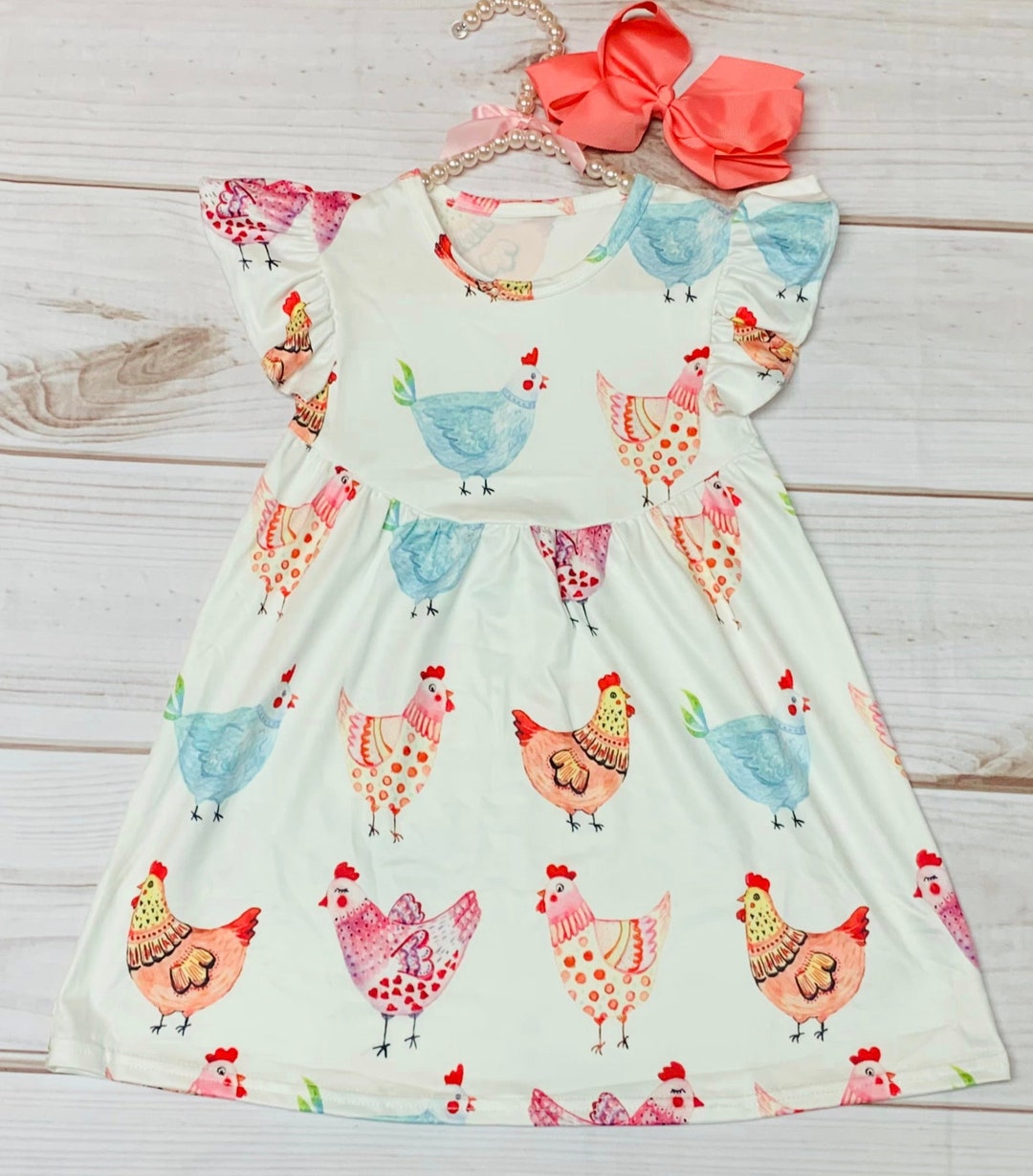 Milk Silk Pastel Chickens Flutter Sleeve Dress, Girls Toddler Farming ...