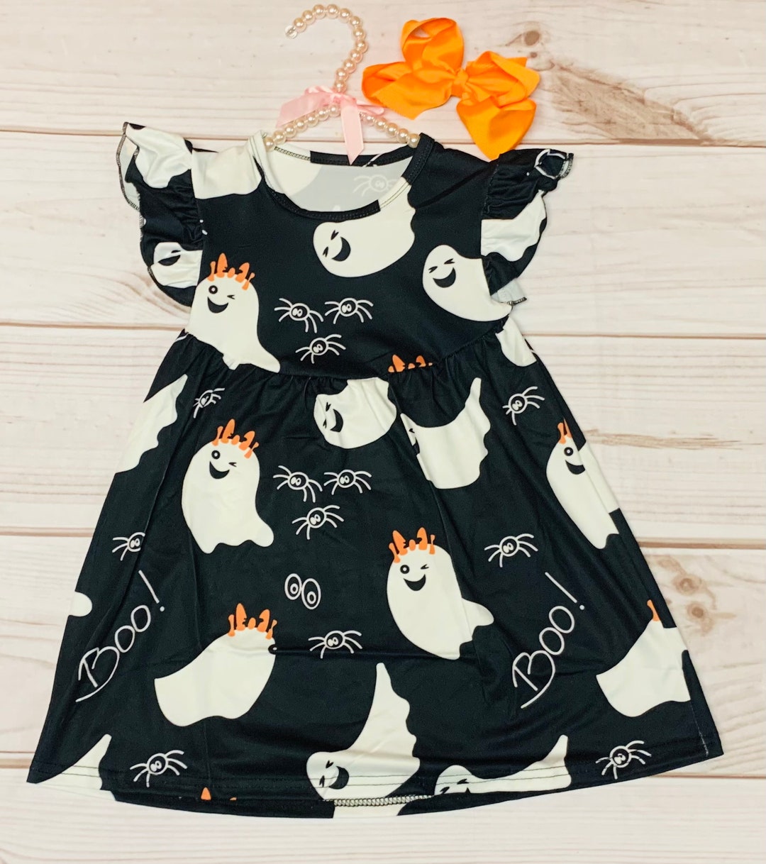 Milk Silk Happy Ghosts Black Flutter Sleeve Dress, Girls Toddler ...