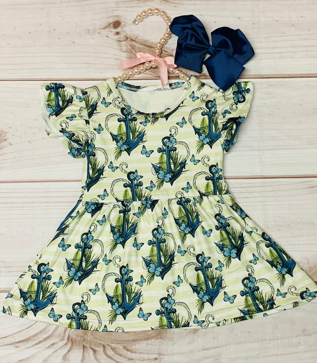 Milk Silk Ocean Anchors Away Flutter Sleeve Dress, Girls Butterfly ...