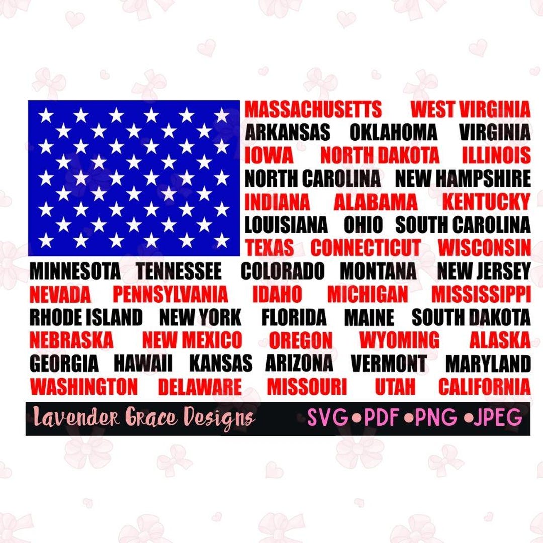 50 States Flag Shape Digital Download Pdf Png Jpeg Svg, United State of ...