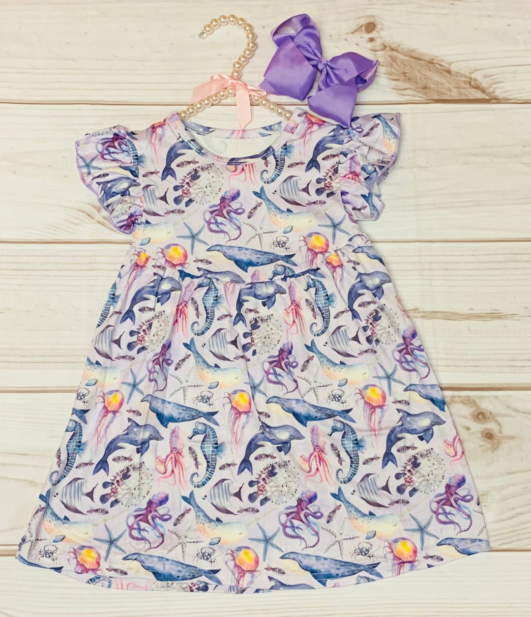 Milk Silk Pastel Ocean Animals Flutter Sleeve Dress, Girls Toddler ...