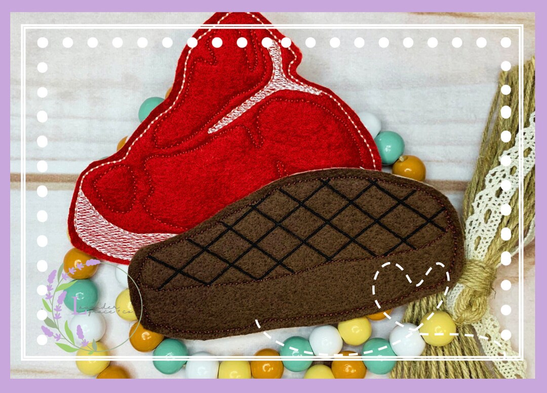 In the Hoop Grilled Steak and Rare T-bone Felt Food Embroidery Digital ...