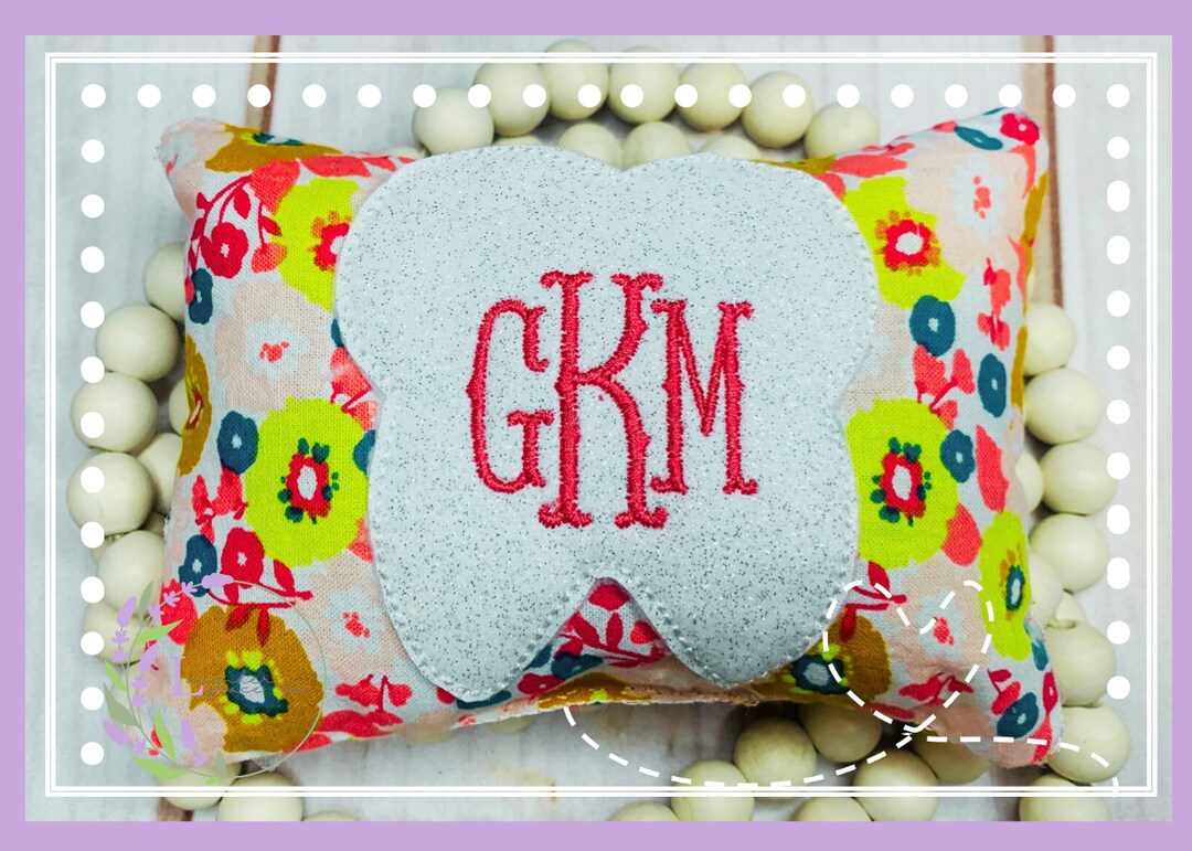 Embroidered Monogram Tooth Fairy Pillow W/ White Glitter Tooth, 1st ...