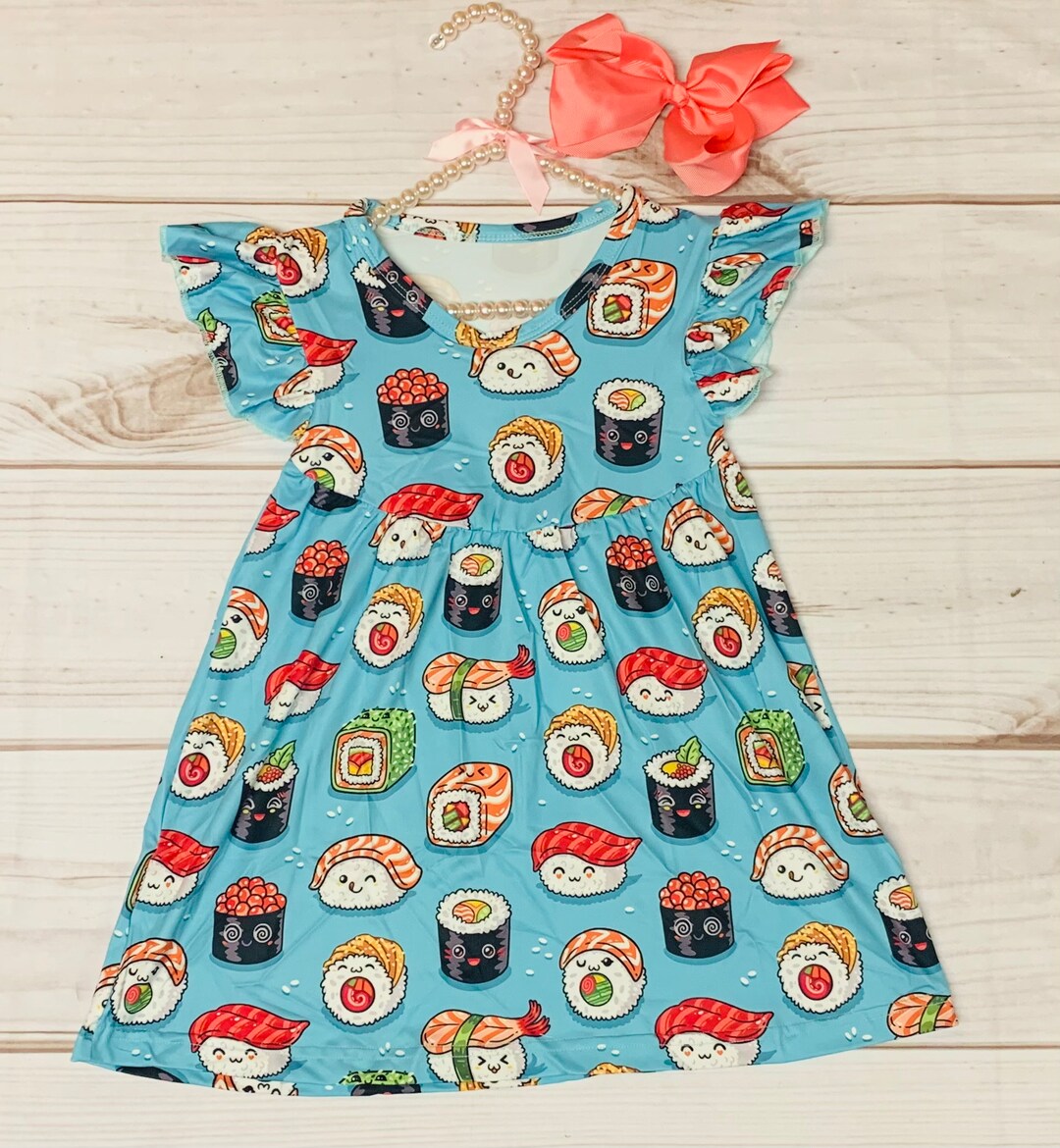 Milk Silk Teal Sushi Roll Flutter Sleeve Dress Girls Toddler - Etsy
