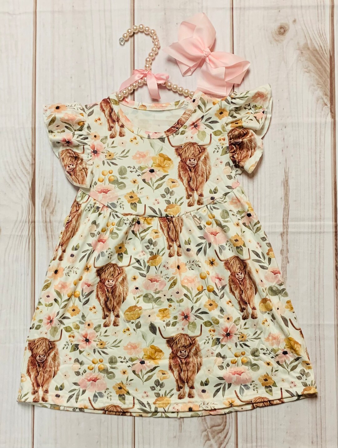 Milk Silk Buffalo Bison Floral Flutter Dress, Girls Toddler Country ...