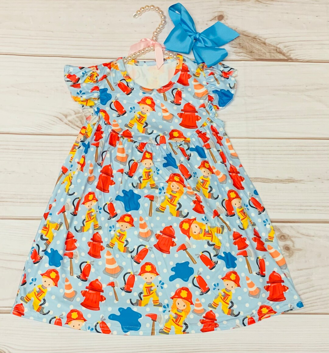 Milk Silk Firefighter Flutter Sleeve Dress, Girls Toddlers Firehouse ...