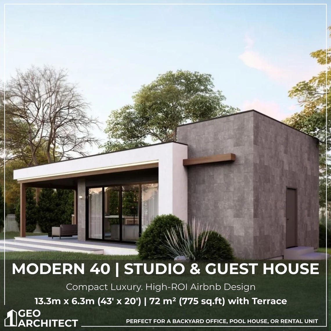 Small Modern House Plan – 40 Sqm, 1 Bedroom Cabin (PDF) - Etsy